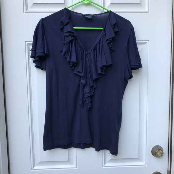 Ralph Lauren | Tops | Rl Navy Ruffle Top | Poshmark